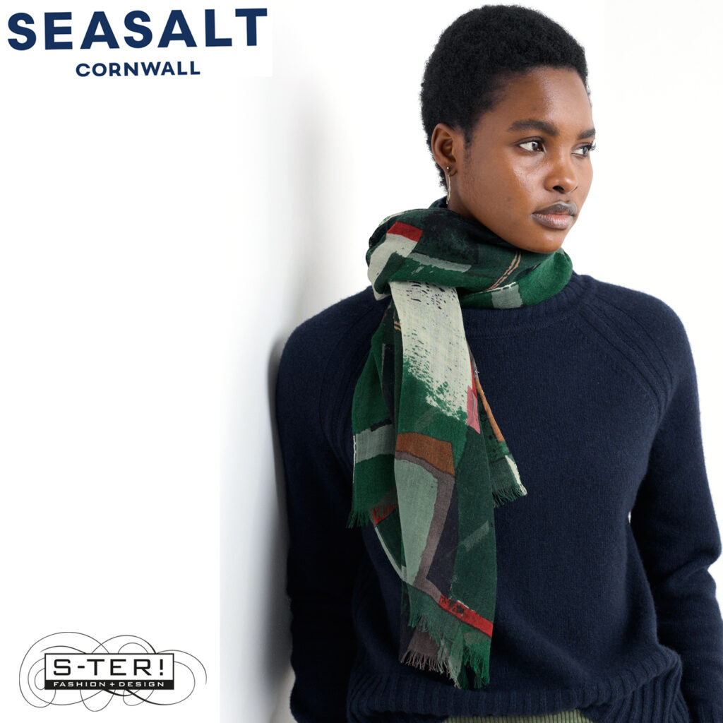 W7.98 Seasalt Cornwall PRETTY PRINTED SCARF AERIAL FIELD COPPICE – S-ter